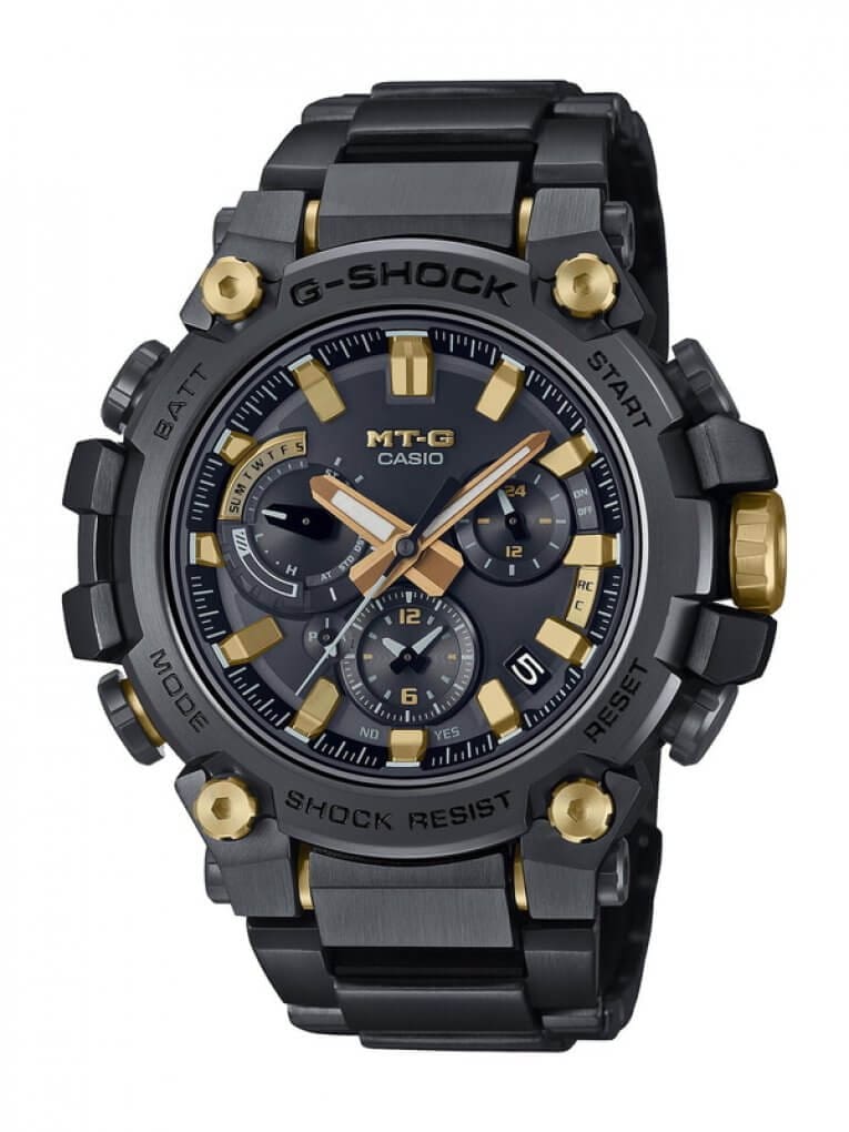 Black and gold G-Shock MTG-B3000BDE-1A includes stainless steel ...