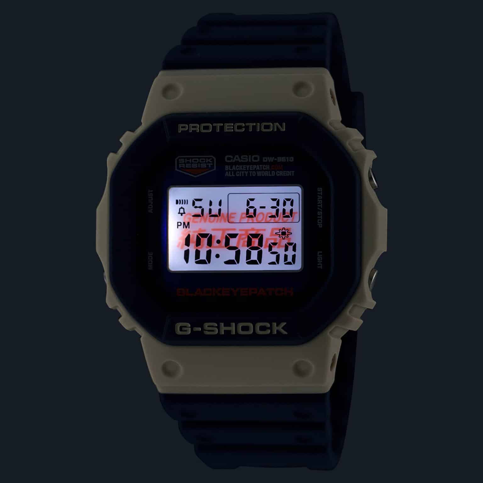 BlackEyePatch x G-Shock DW-5610BEP-2 with dual-color bezel and LED ...