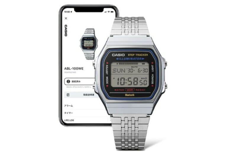Casio ABL-100 is a retro-style metallic digital watch with Bluetooth ...