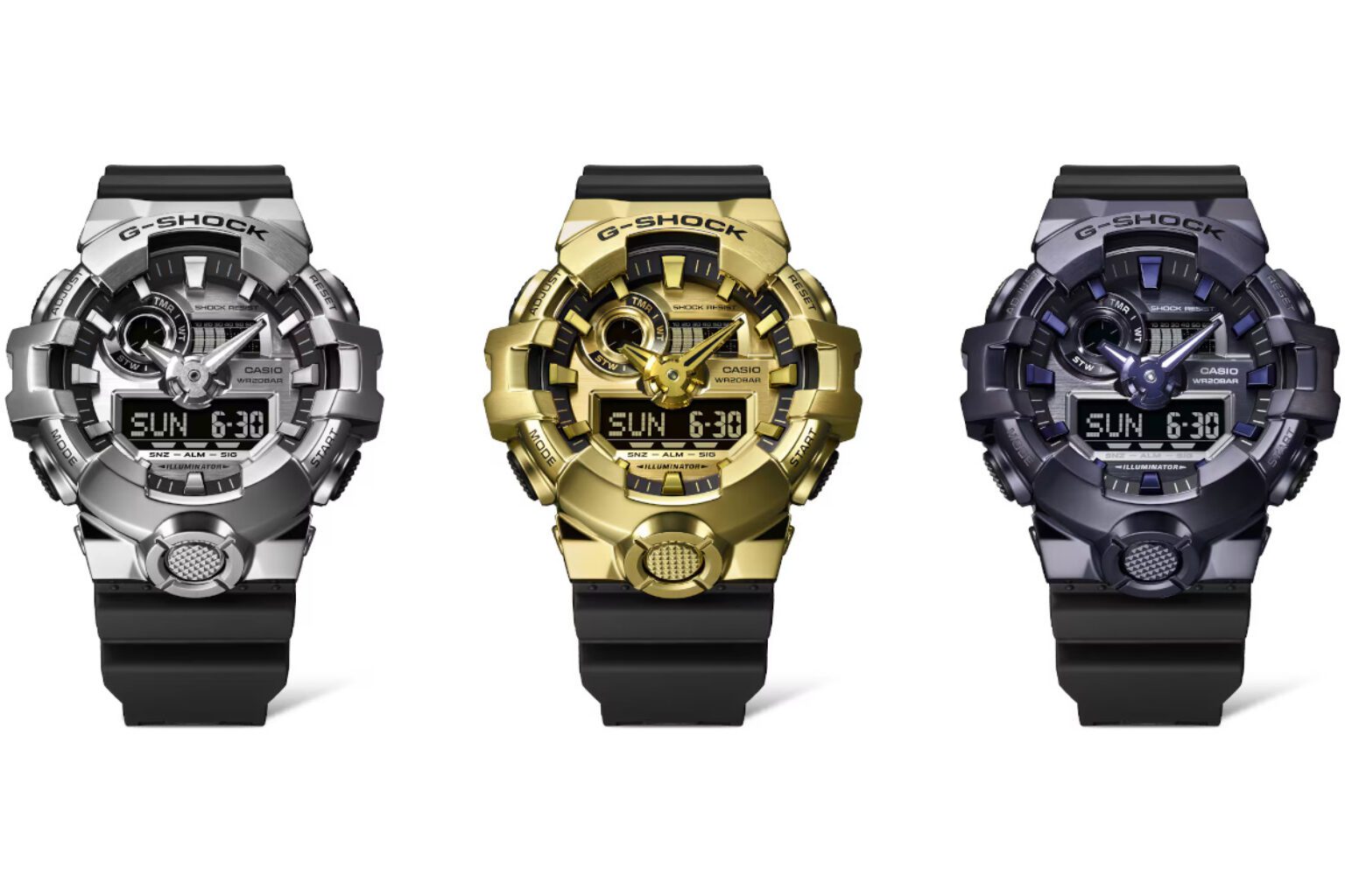 G-Shock GM-700: Large metal-covered analog-digital watch with stainless ...