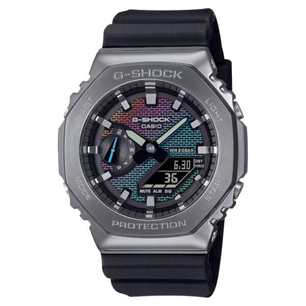Two more metal-covered G-Shock Rainbow Brick Wall models with gray ion ...