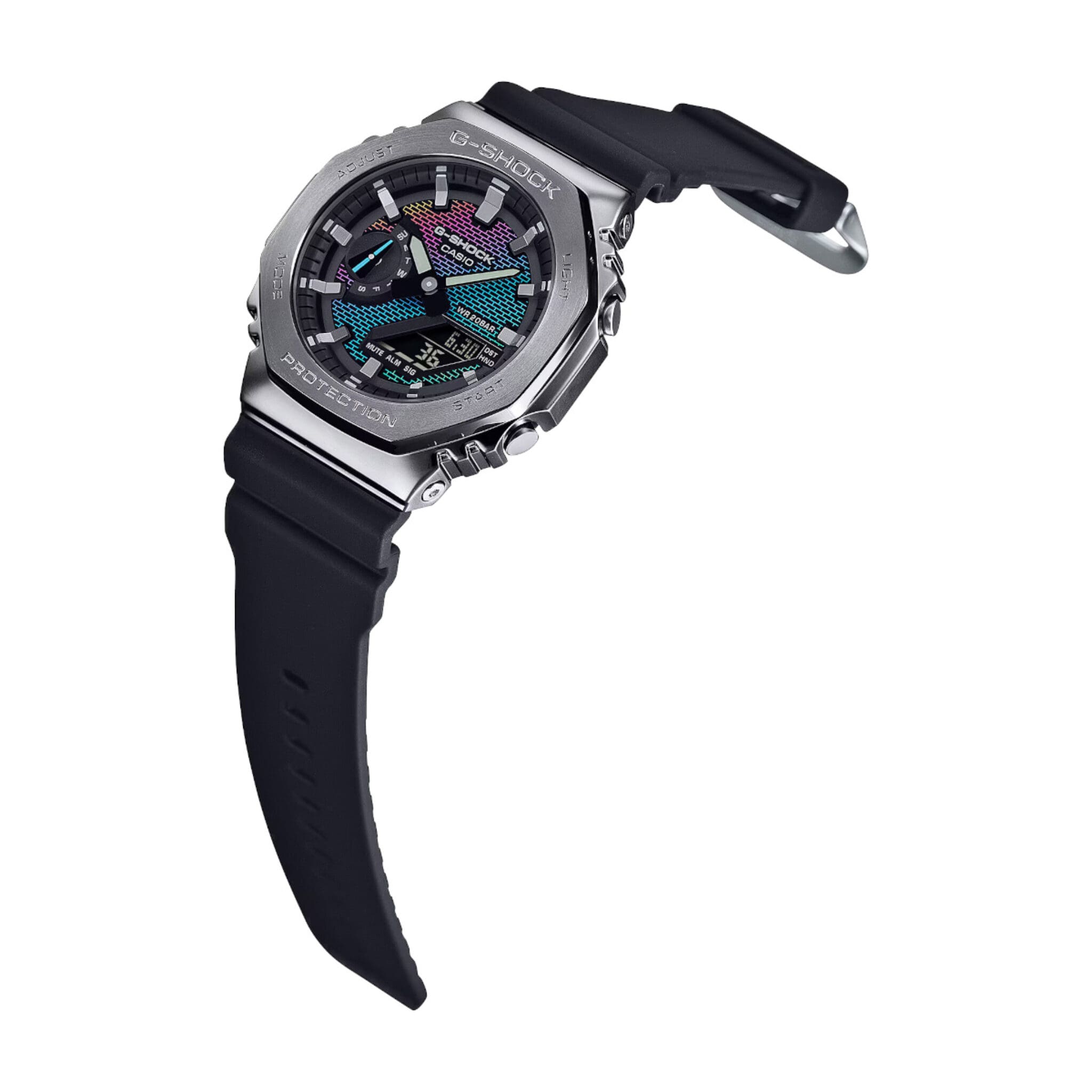 Two more metal-covered G-Shock Rainbow Brick Wall models with gray ion ...