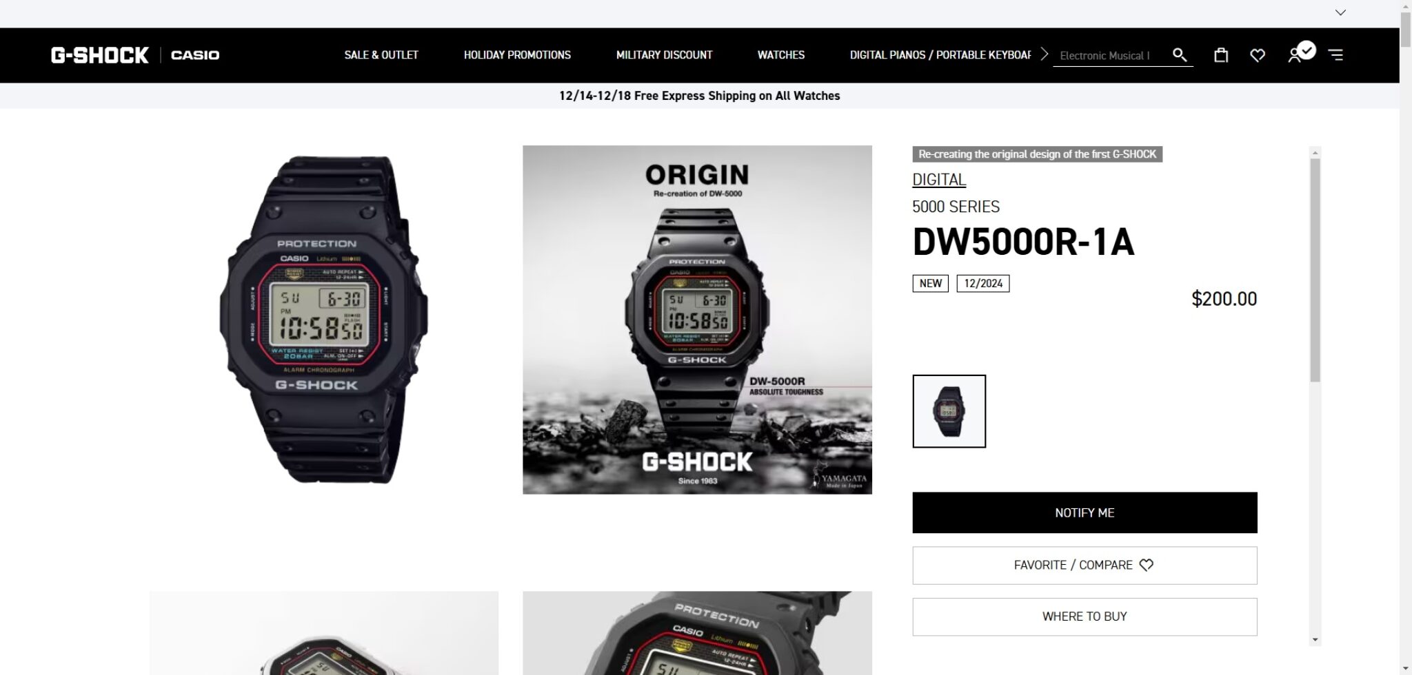 G-Shock DW5000R-1A price is $200 in U.S., now listed at Casio - G ...