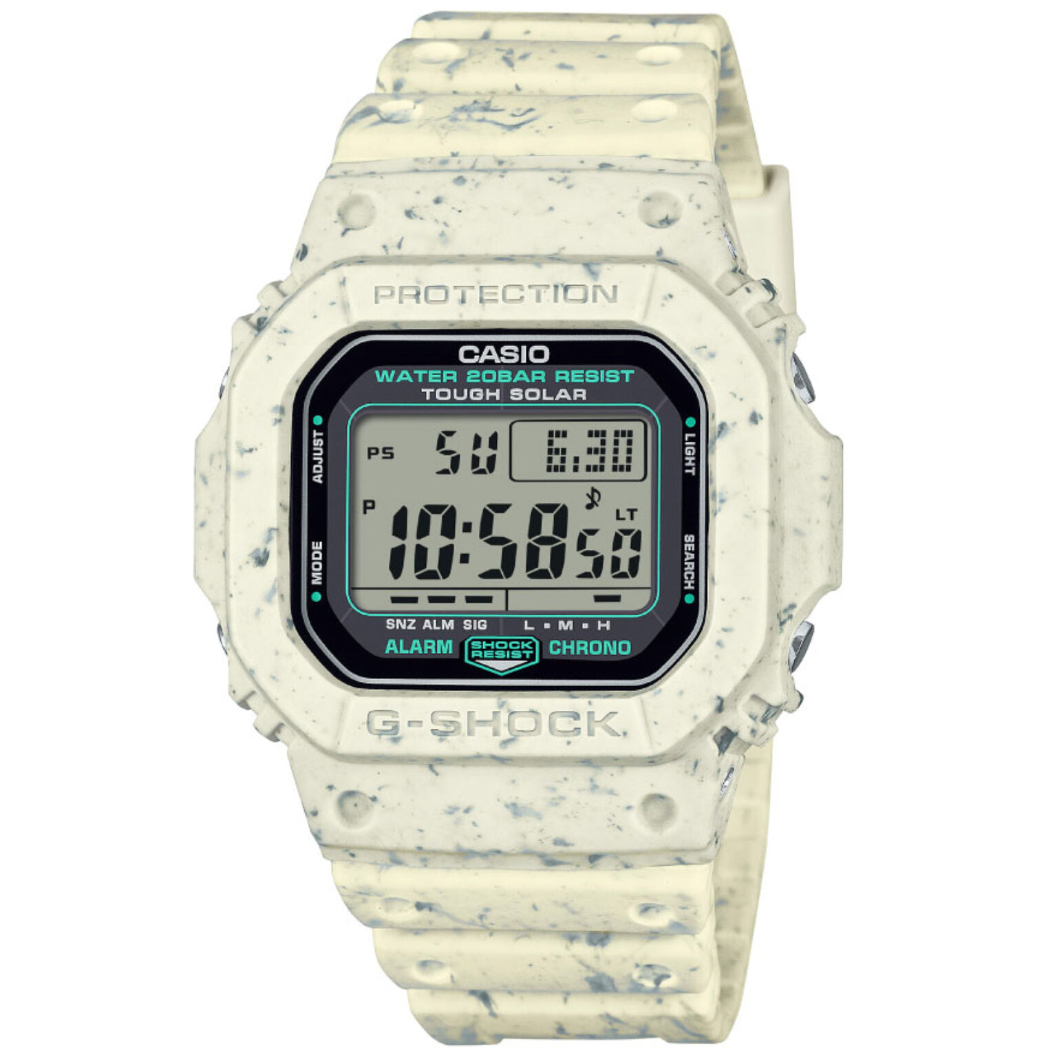 Solar-powered G-Shock G-5600BG-5 is an ivory color mixed with recycled ...